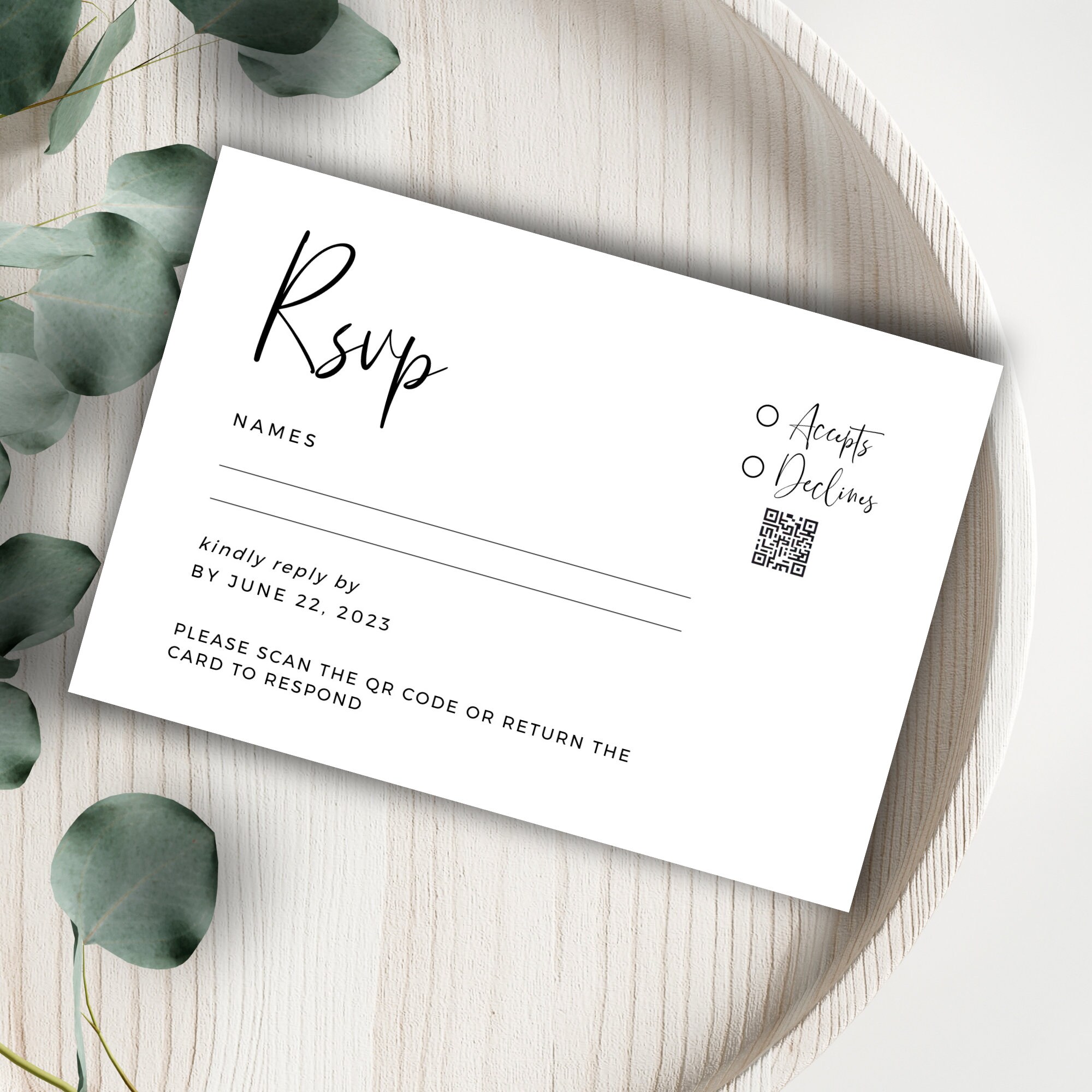 Minimalist QR Code Response Card, Editable Wedding Reply Cards, Modern ...