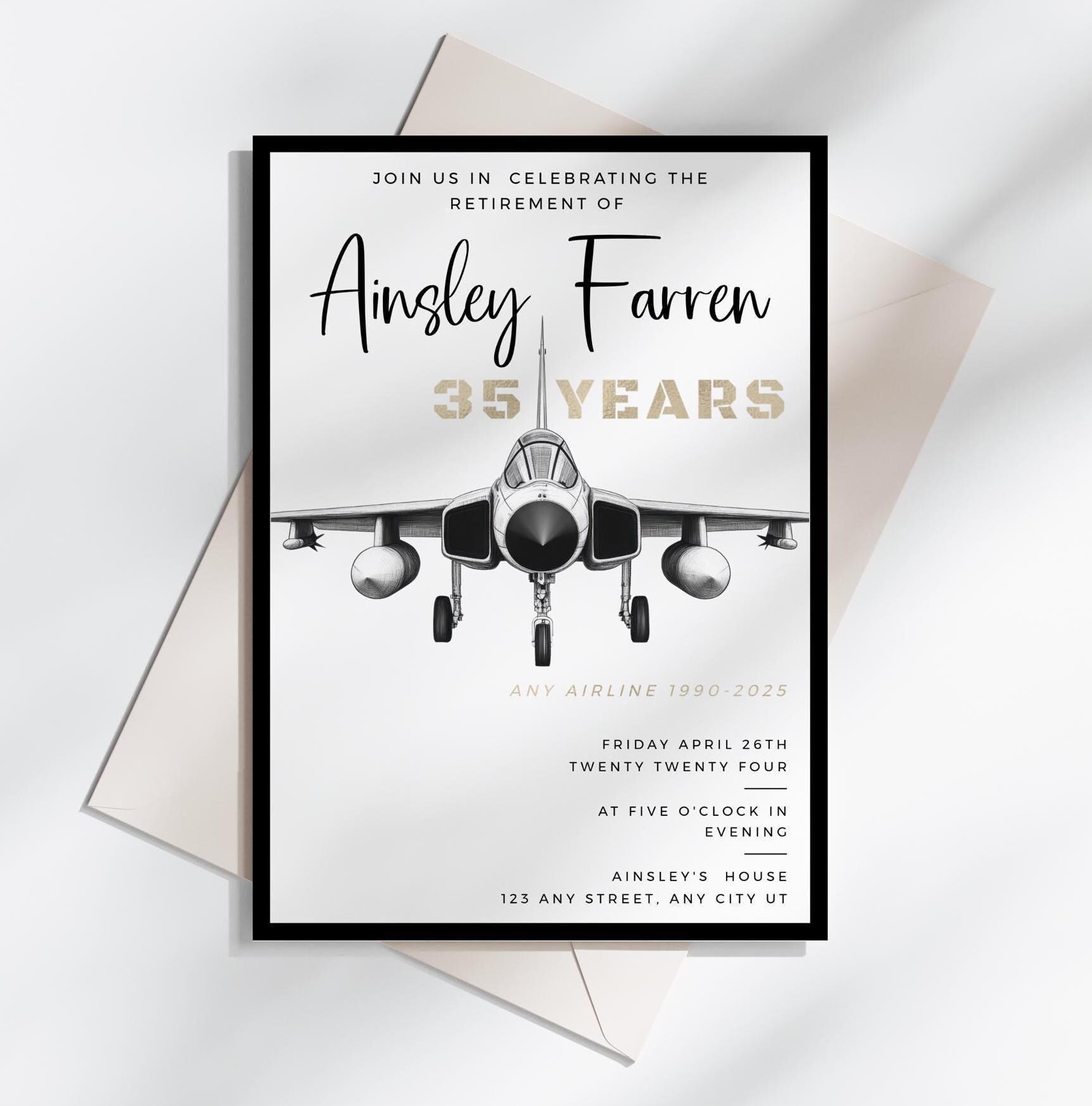 Pilot Retirement Party Invitation | Military Fighter Jet | Editable ...