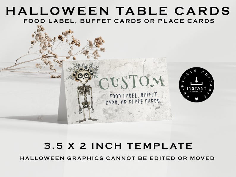 Halloween Food Signs, Buffet Card Template, Skeleton Tent Cards, Party ...