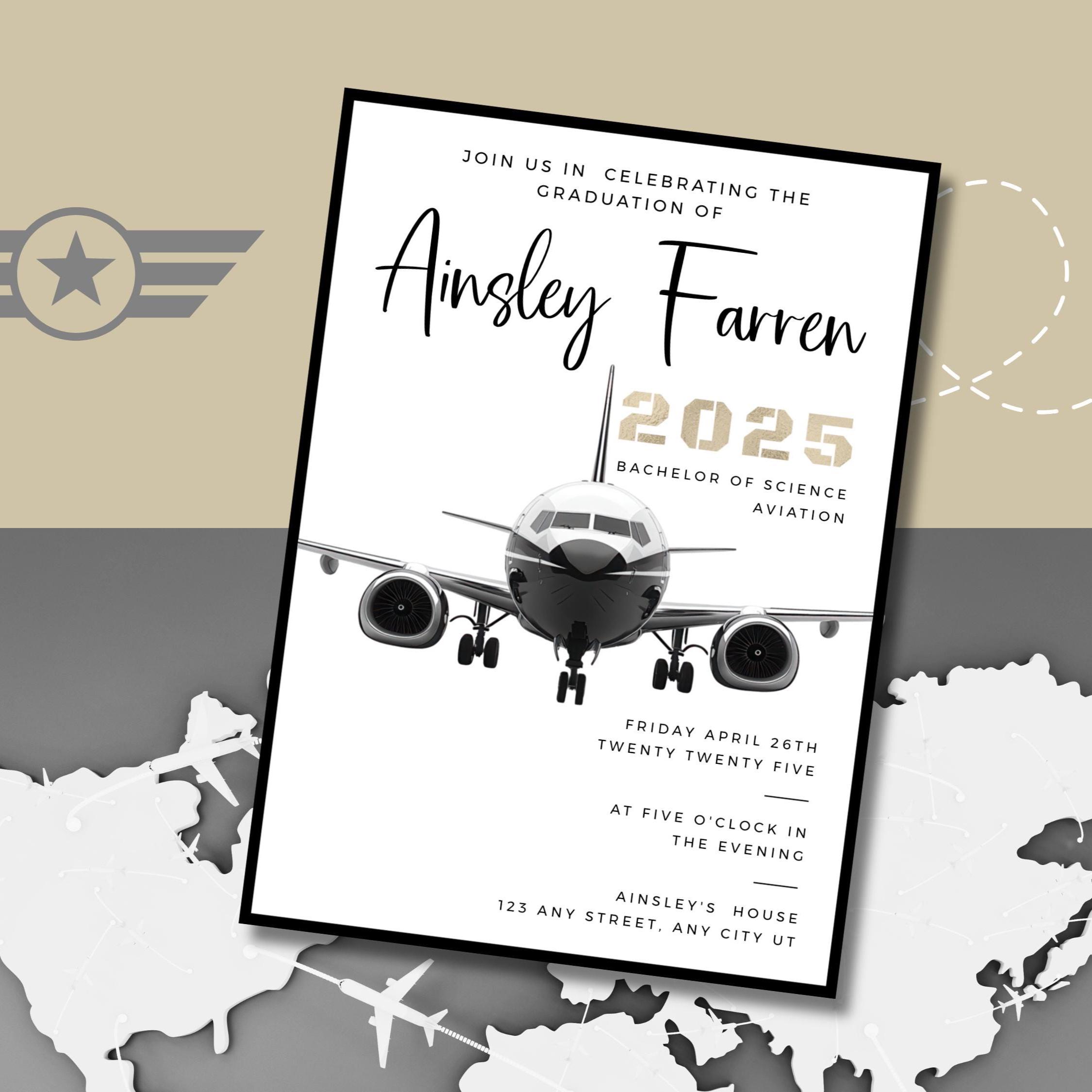 Aviation Graduation Party Invitation, Pilot Invite, Airplane College ...