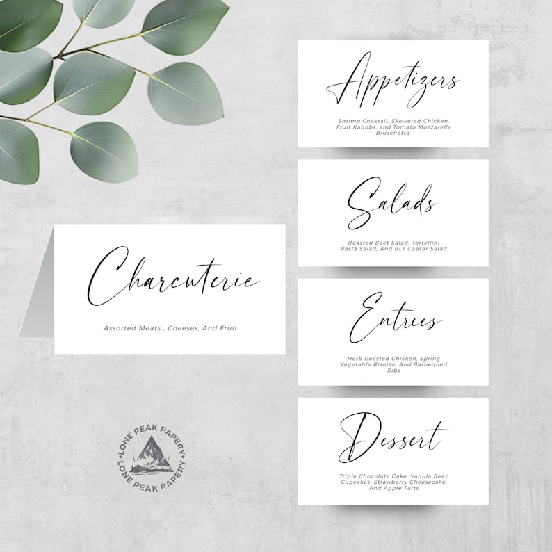 Minimalist Buffet Card Template, Food Labels, Food Tag, Modern Wedding ...