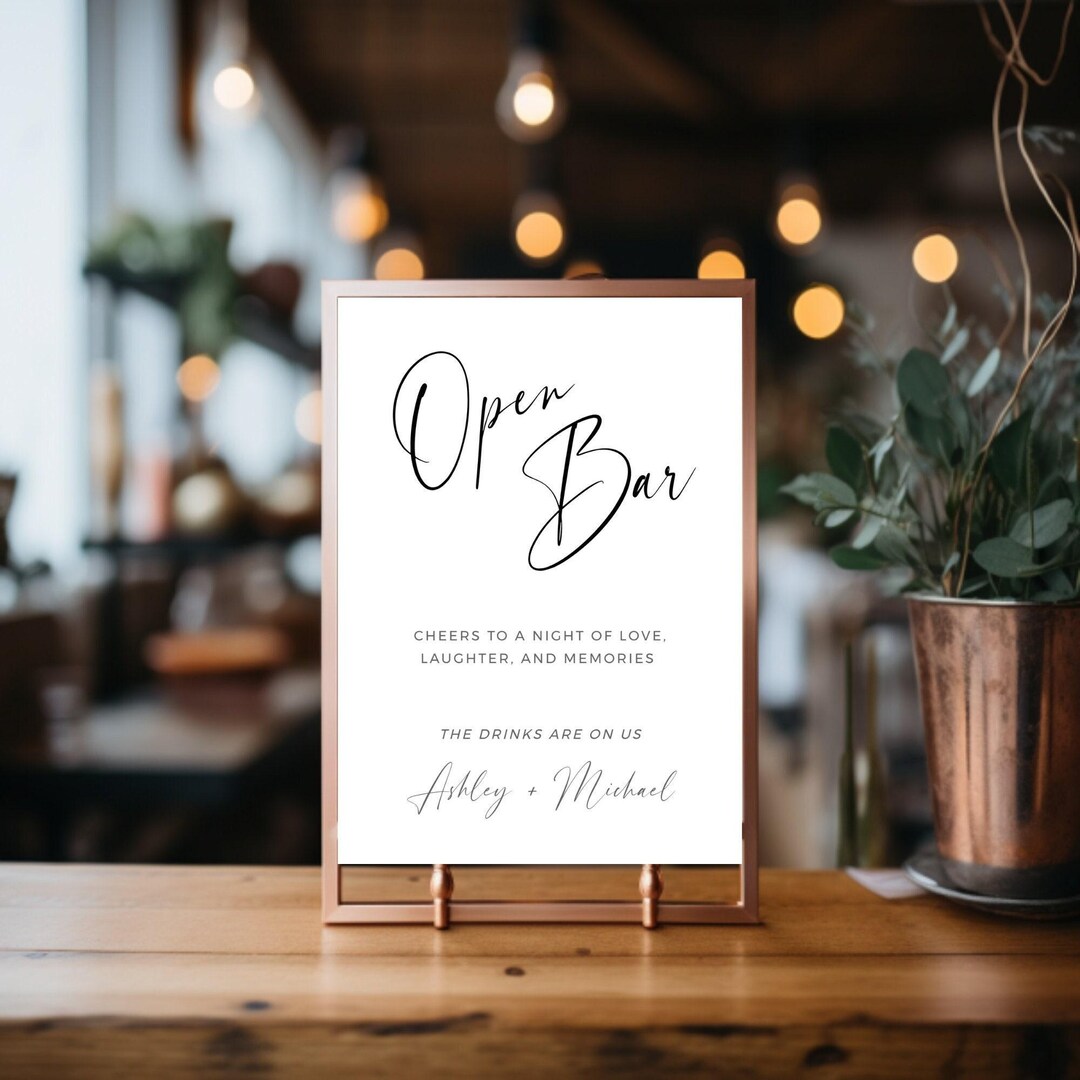 Minimalist Wedding Open Bar Sign, INSTANT DOWNLOAD, Editable Template ...