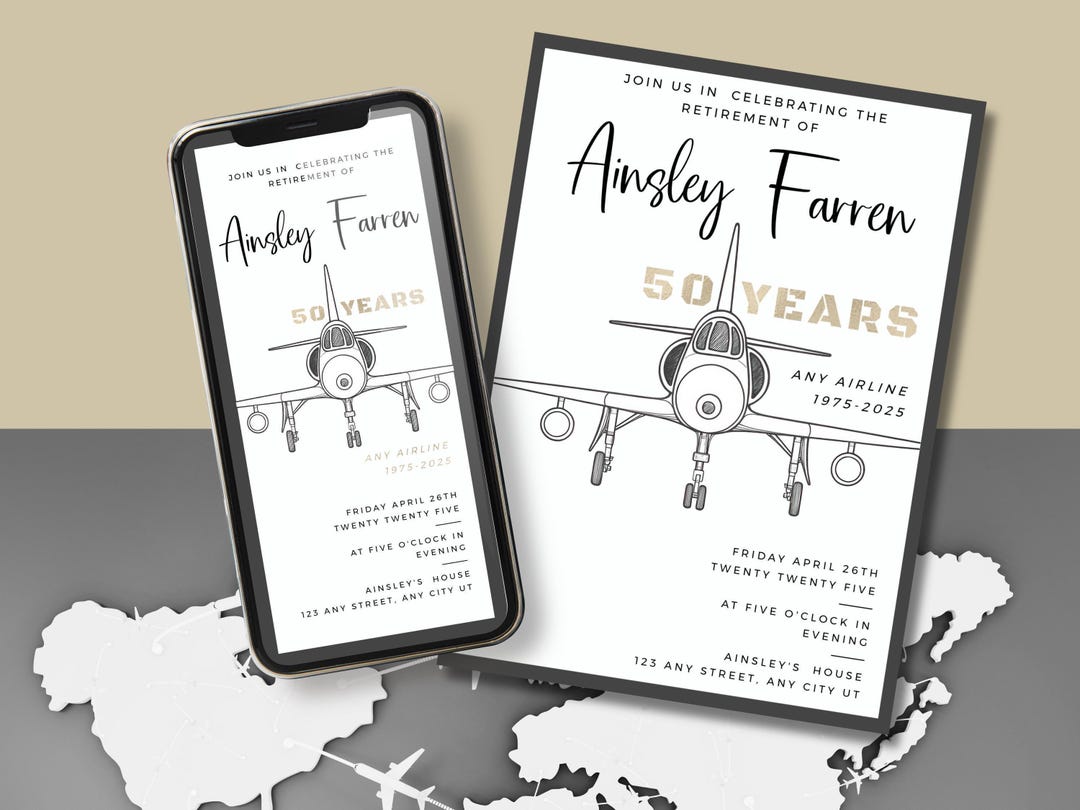 Aviation Retirement Party Invitation: Airplane Theme, Editable Template ...