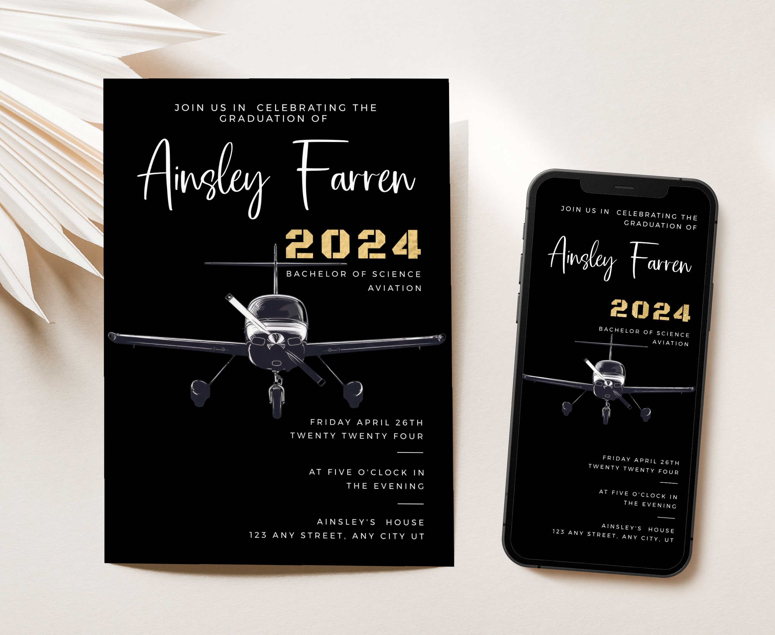 Graduation Party Invitation Template | Aviation Phone Invite | Editable ...