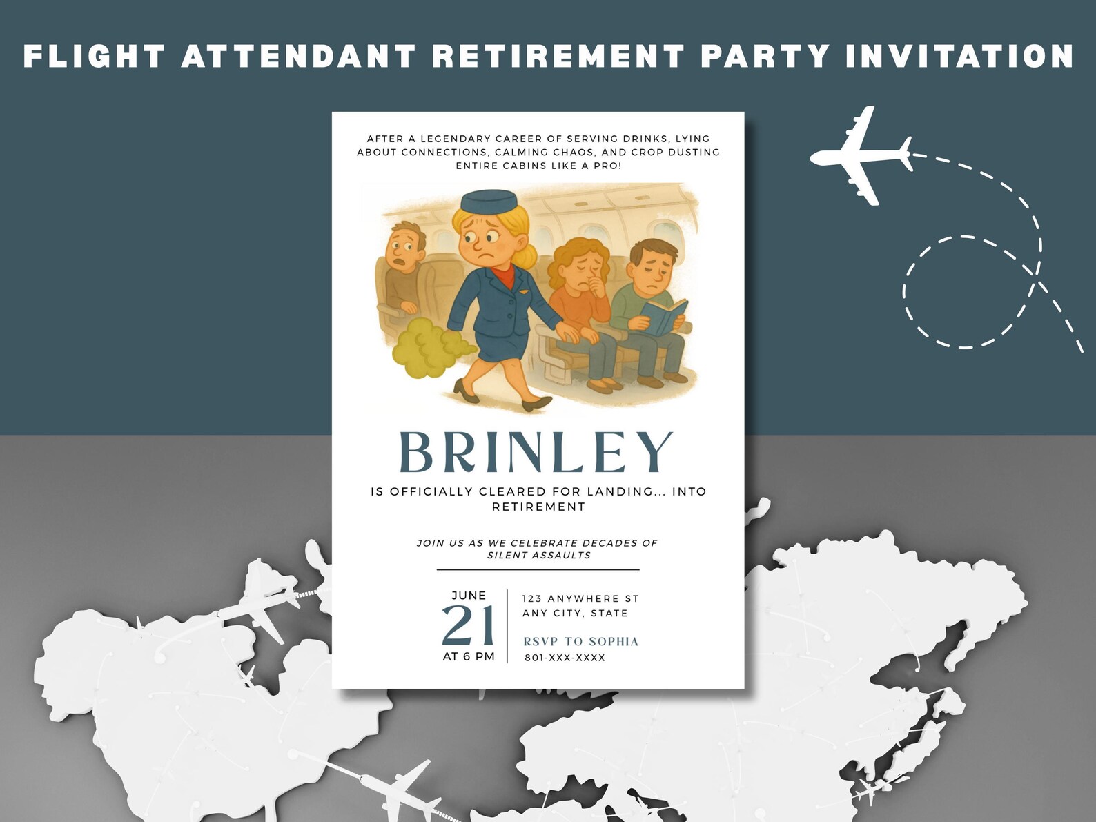 Funny Flight Attendant Retirement Invitation: Airline Farewell Party ...