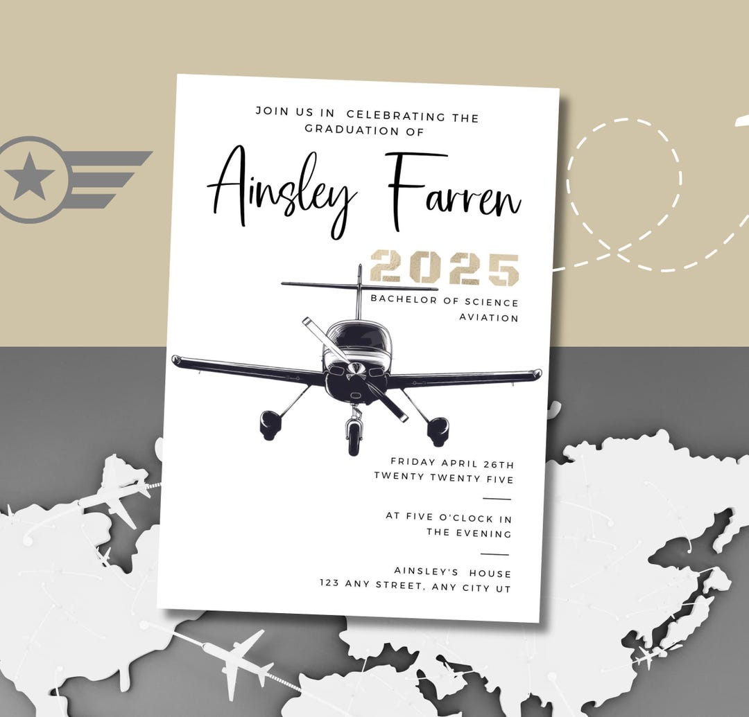 Aviation Graduation Party Invitation, Pilot Invite, Airplane College ...