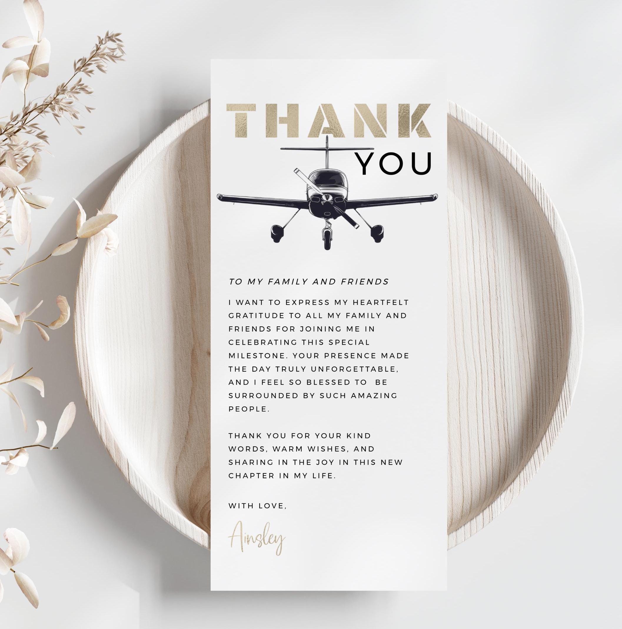 Retirement Thank You Place Card, Pilot Place Setting Card, Flight Crew ...