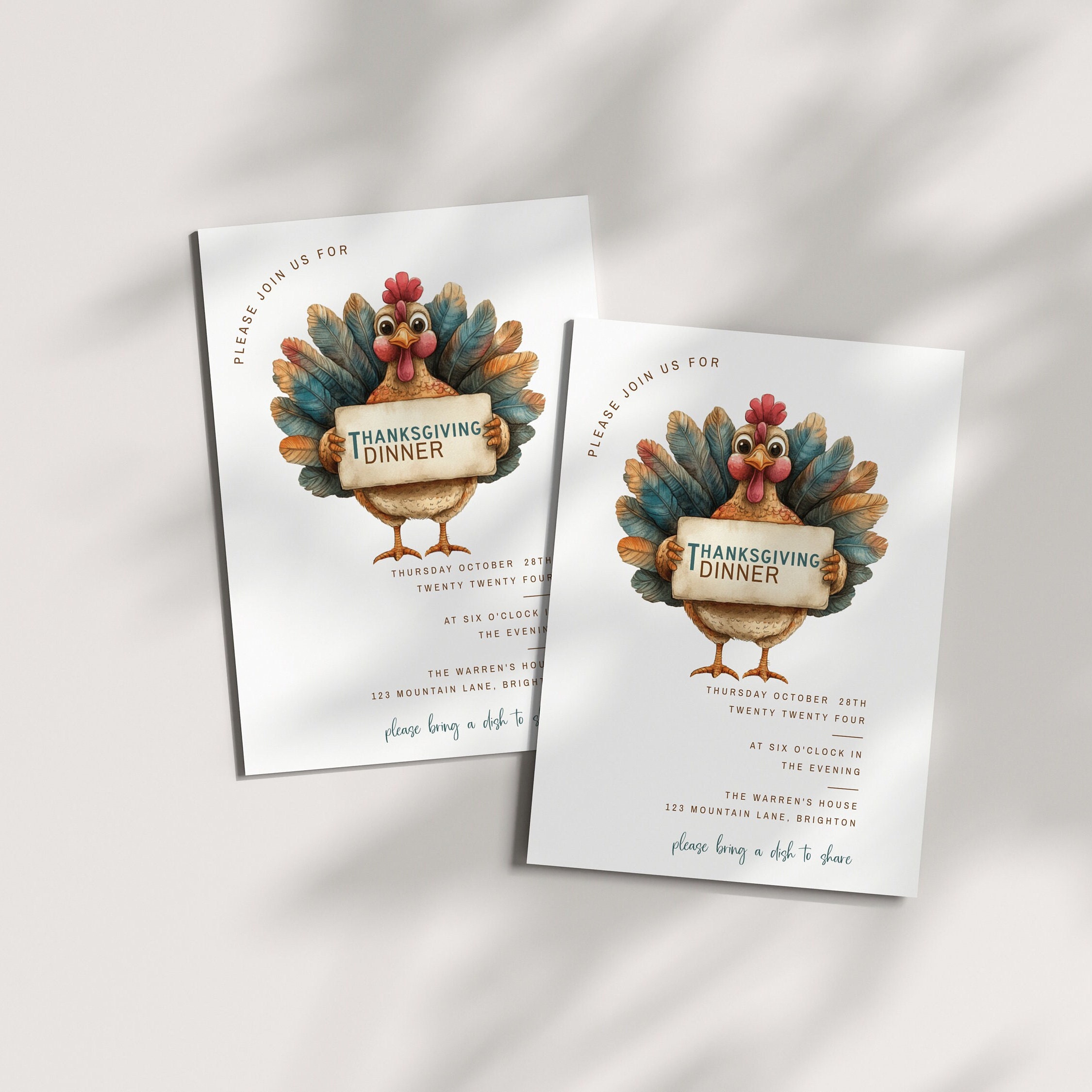 Thanksgiving Dinner Invitation Template, Editable Template, Fall ...