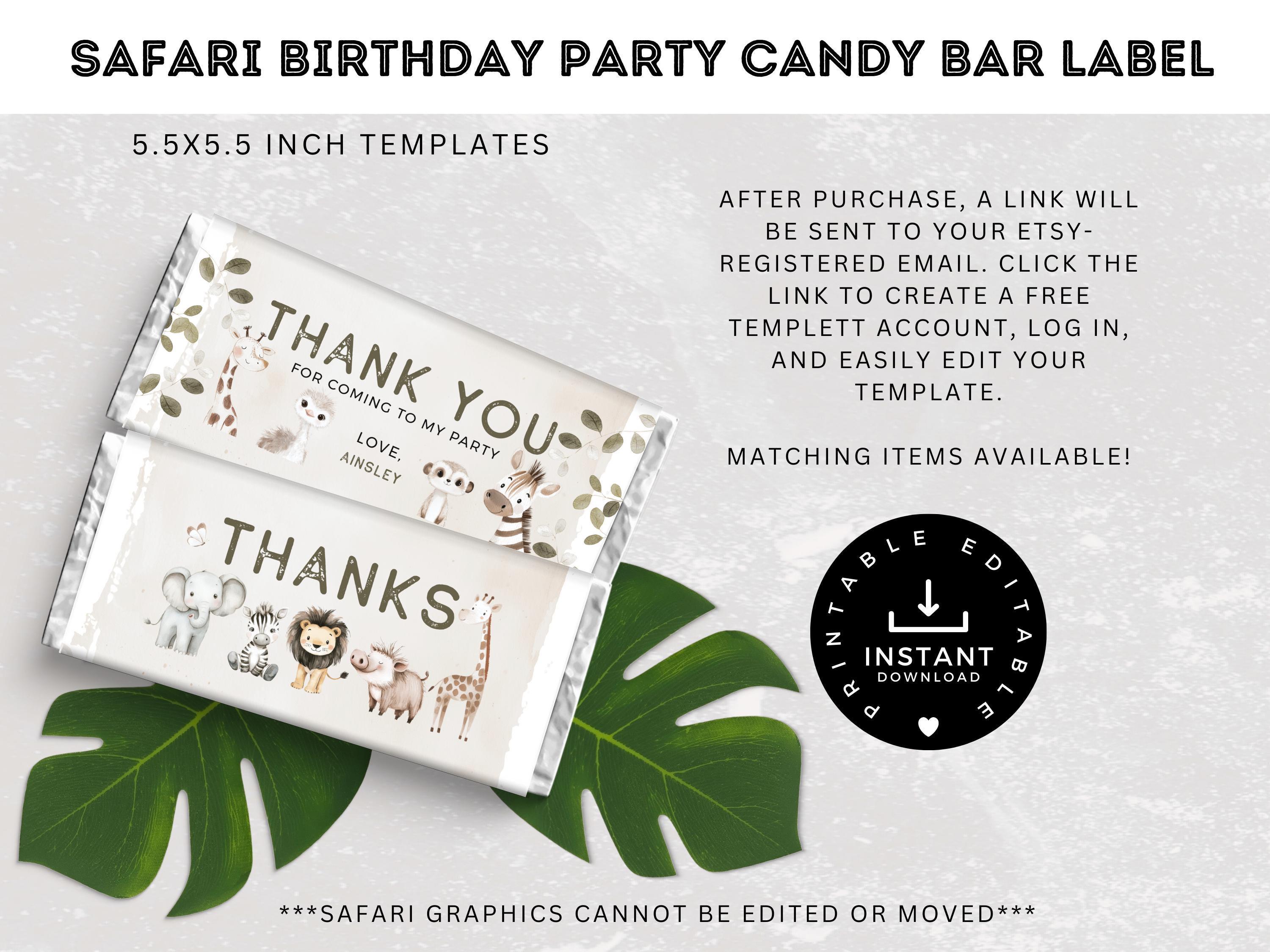 Safari Animal Chocolate Bar Wrapper | Editable Candy Bar Label ...