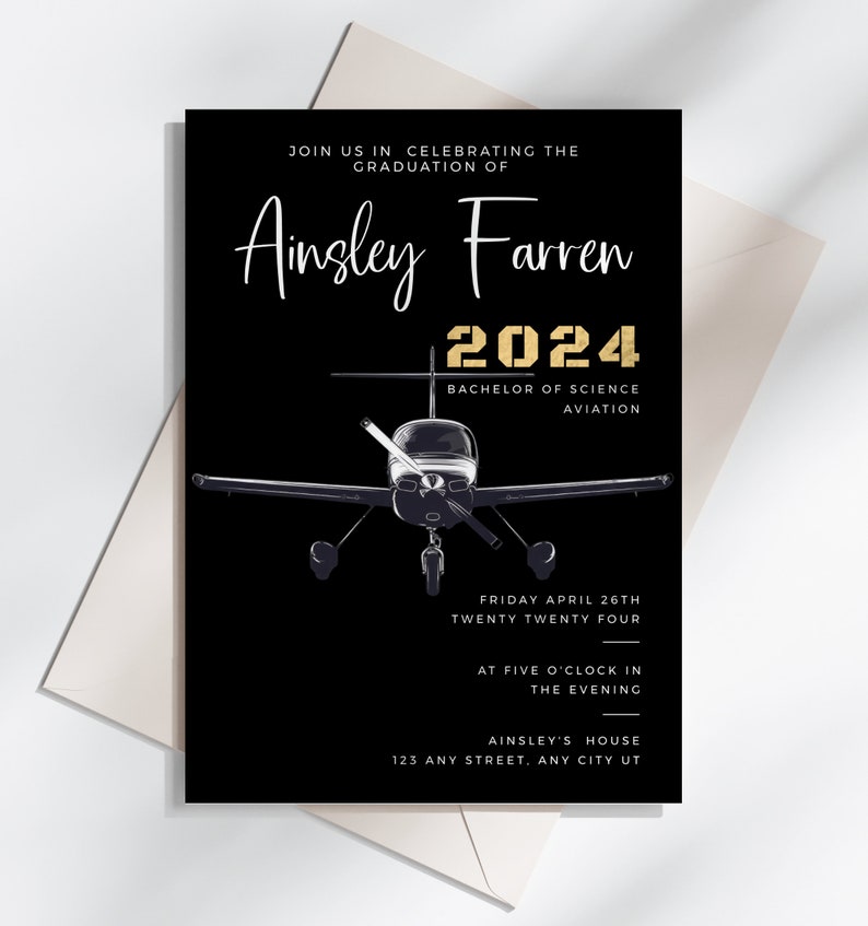 Graduation Party Invitation Template | Aviation Phone Invite | Editable ...