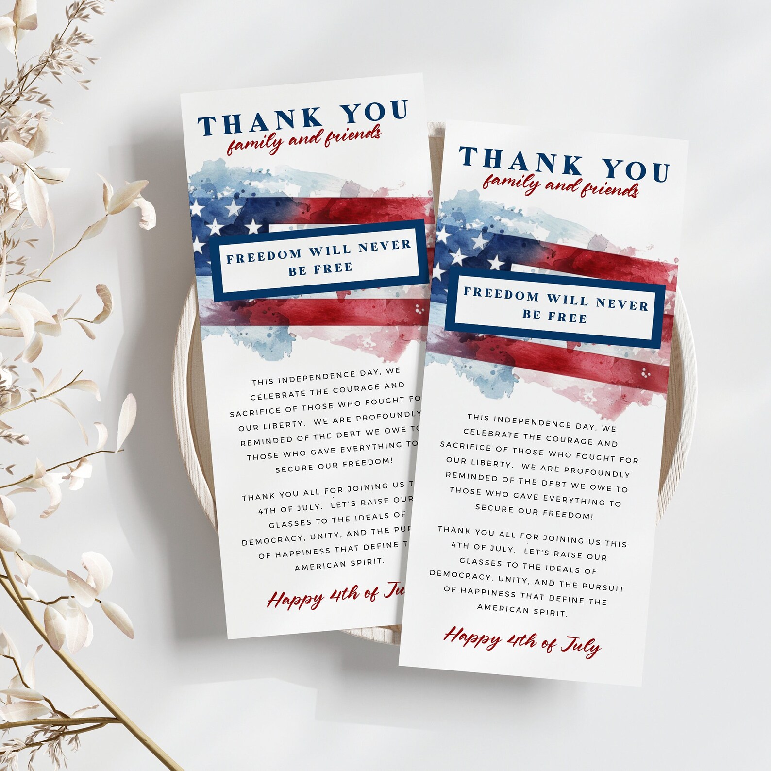 4th of July Thank You Place Card Template, July 4th Independence Day ...