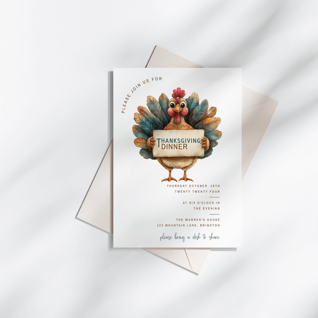 Thanksgiving Dinner Invitation Template, Editable Template, Fall ...