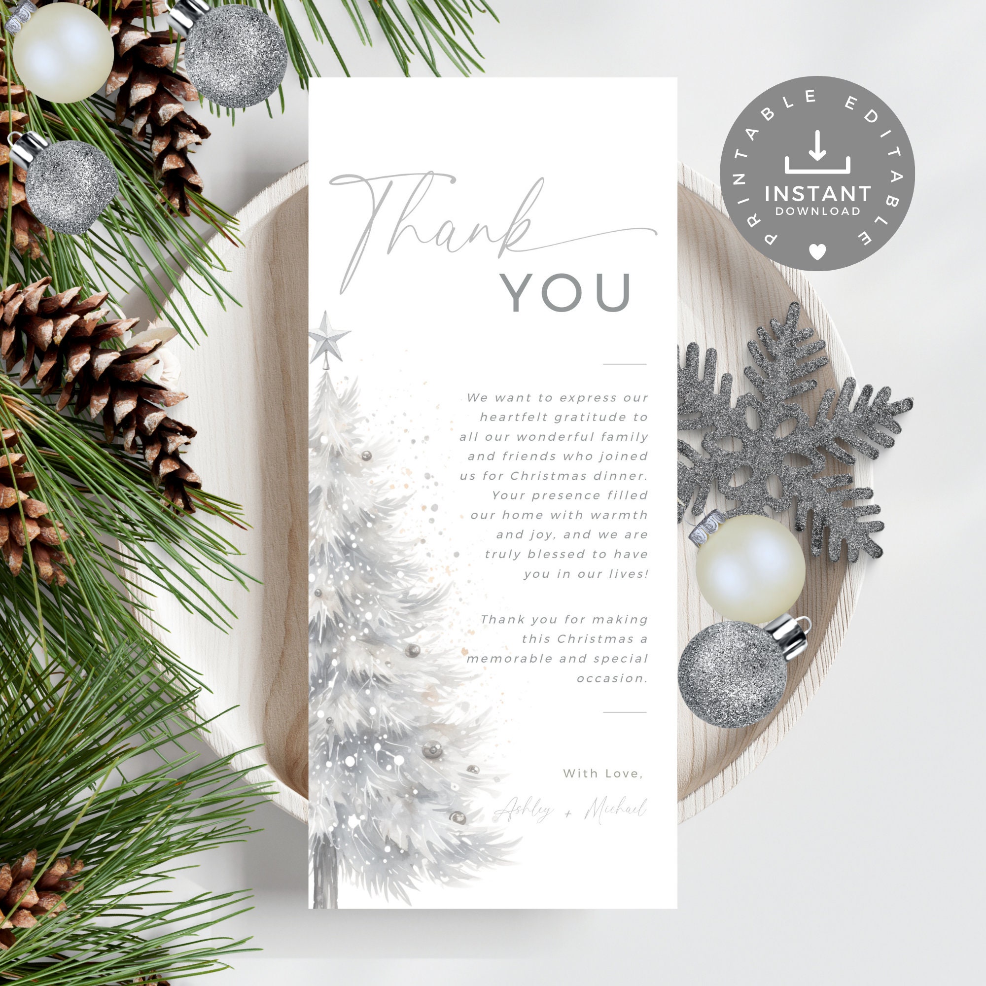 Christmas Place Setting Thank You, Instant Download, Dinner Napkin Note ...