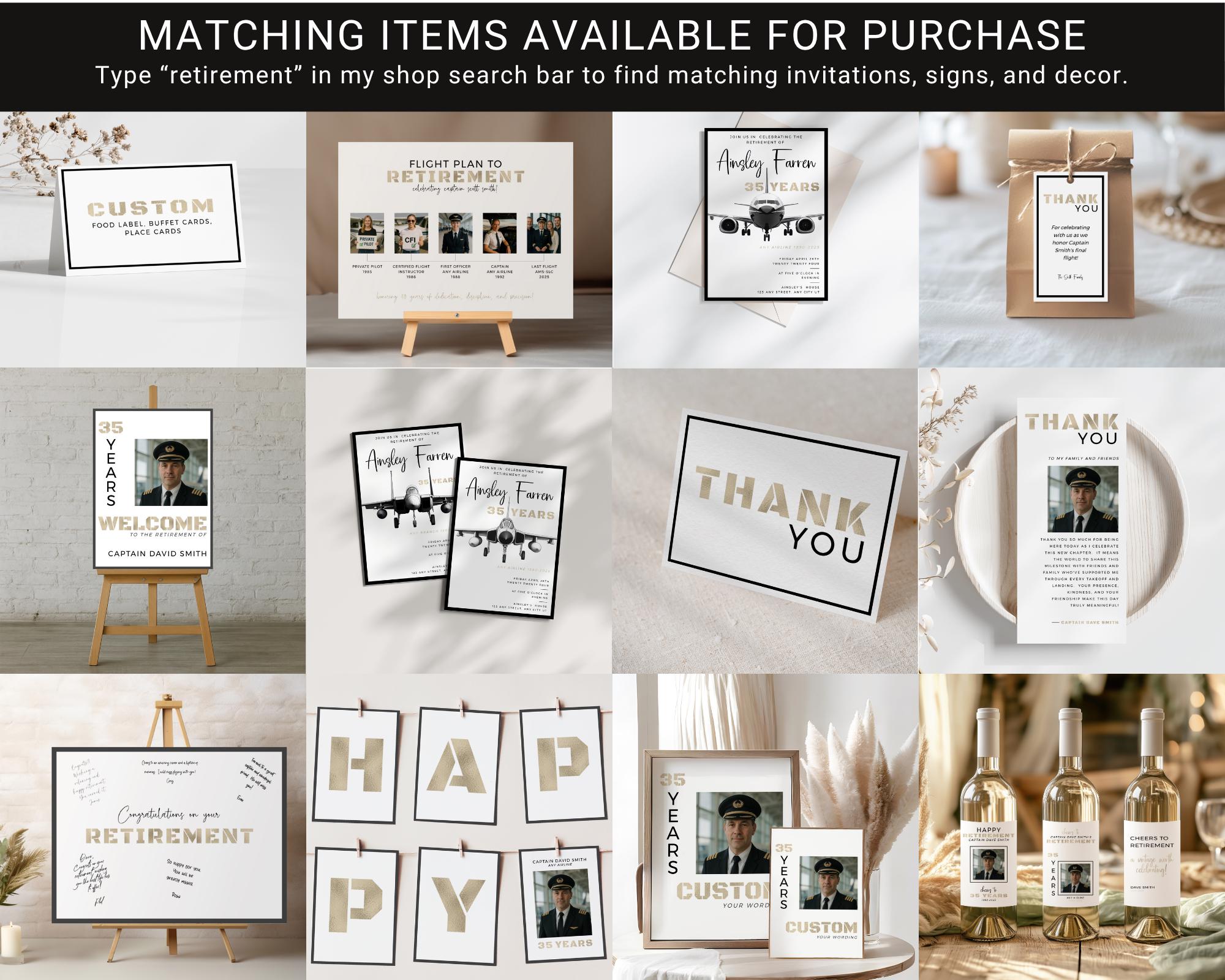 Retirement Thank You Place Card, Pilot Place Setting Card, Flight Crew ...
