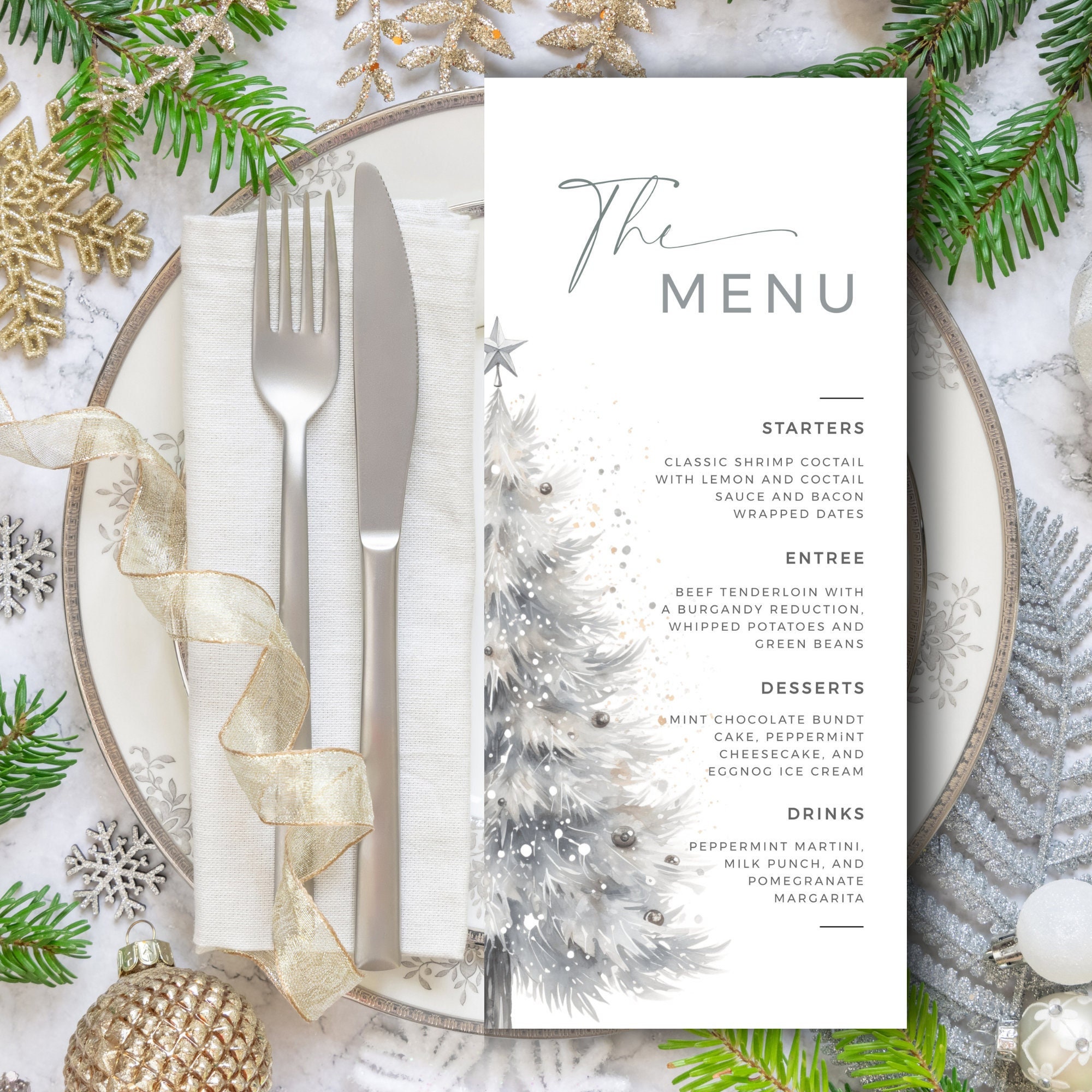 Christmas Dinner Menu Card Template | Christmas Tree Menu | Printable ...