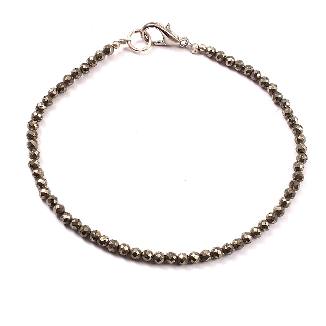 Natural Pyrite Beaded Bracelet, 2mm Pyrite Micro Faceted Bracelet ...