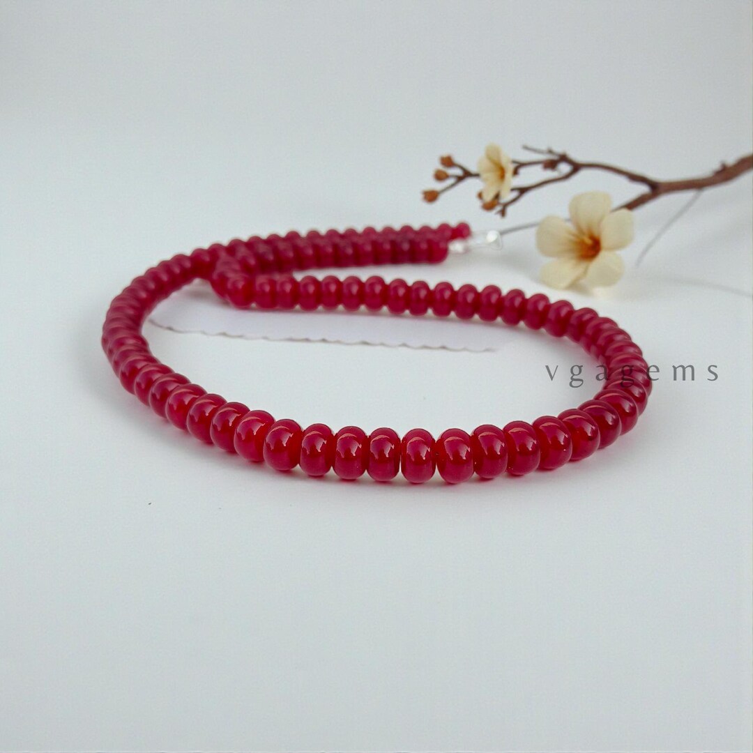 Rare!! Ruby Quartz Beaded Necklace, 8mm Smooth Rondelle Beads, Boho ...