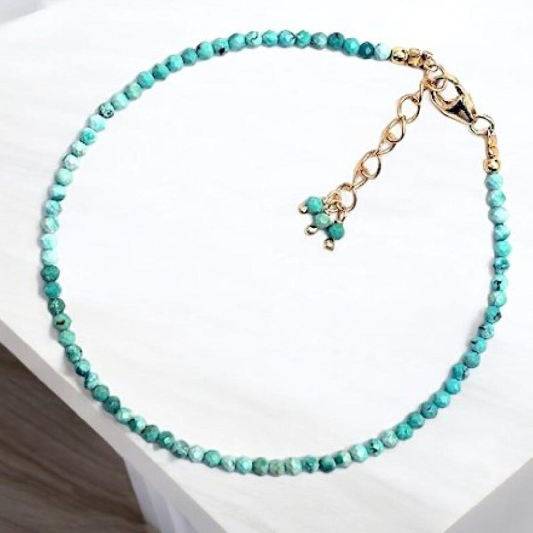 Natural Turquoise Beads Bracelet, 3mm Micro Faceted Round Beaded ...