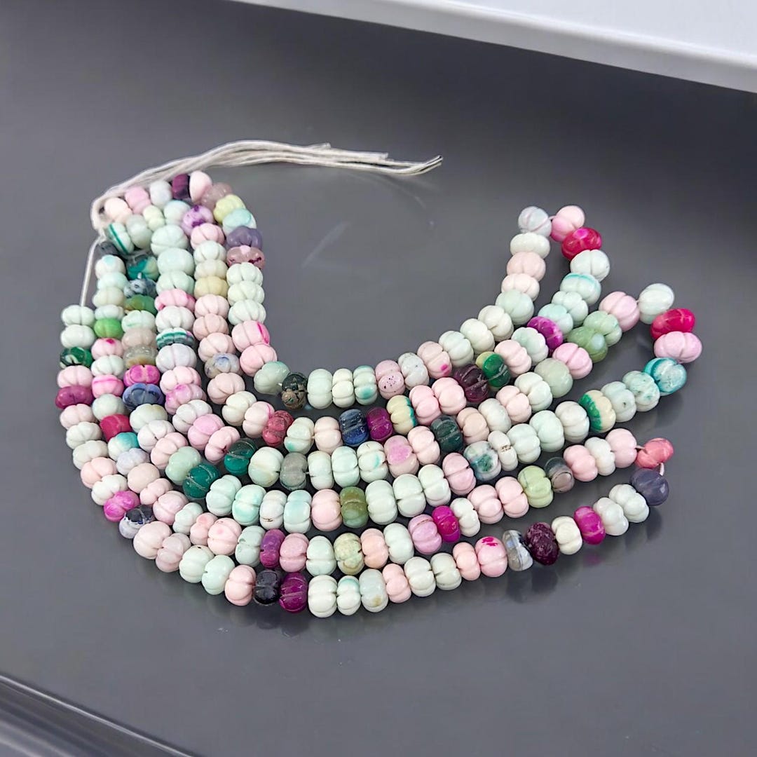 Multi Color Muskmelon Opal Loose Beads, 10mm Carving Muskmelon Shape ...