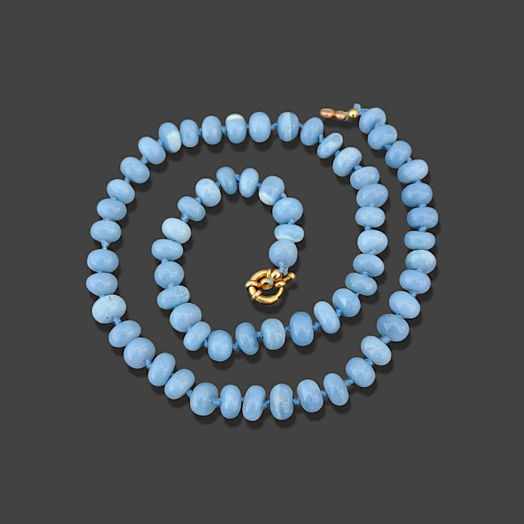 Natural Blue Opal Handmade Knotted Beaded Necklace, Blue Opal Smooth ...