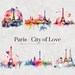 Paris Skyline Watercolor Clipart Set Hand-painted Cityscapes, Digital ...