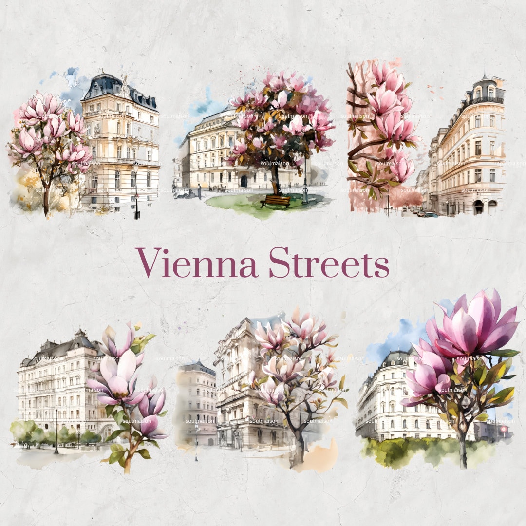 Vienna Streets Watercolor Clipart Set - Hand-painted Austrian ...