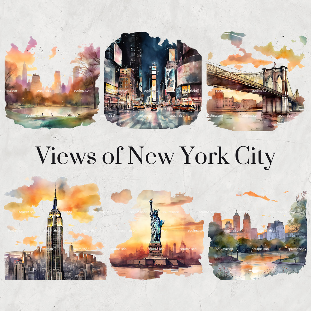 Views of New York City Watercolor Clipart Set - Hand-painted NYC ...