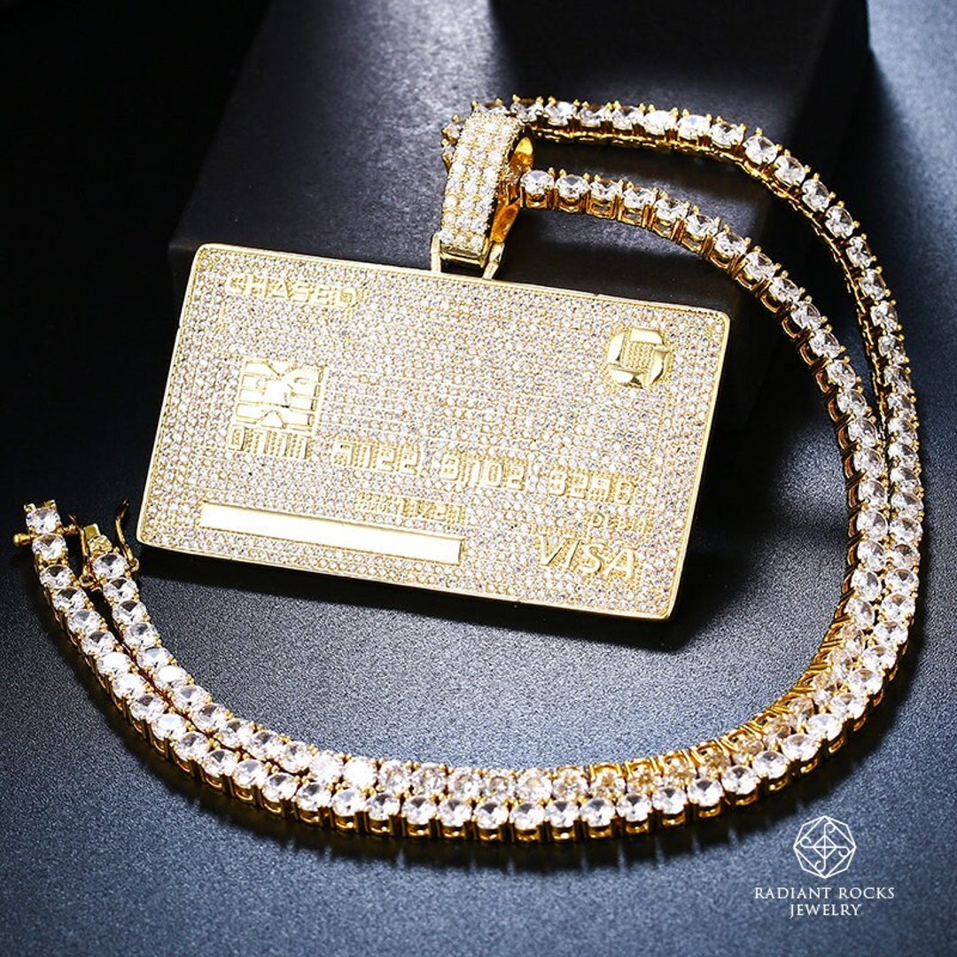 VIP Card Bling 14k Gold Plated Pendant & Necklace, Customize Pendant ...