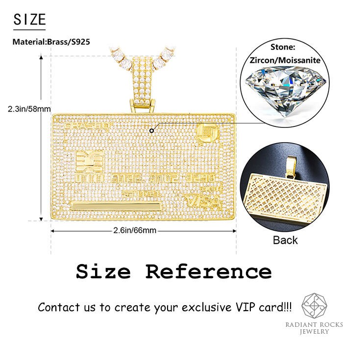 VIP Card Bling 14k Gold Plated Pendant & Necklace, Customize Pendant ...