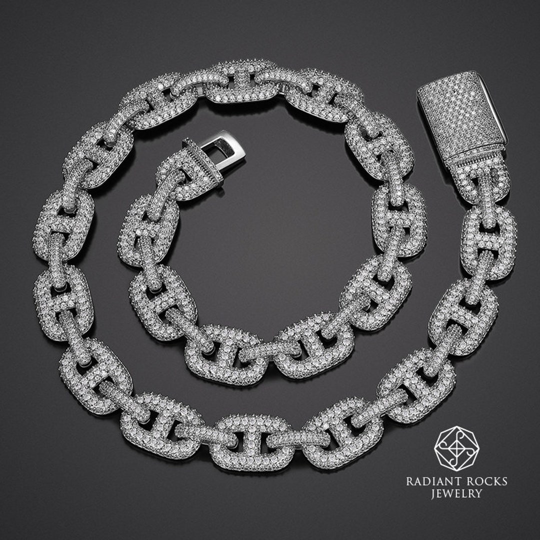 14mm Channel Mariner Link Chain & Bracelet, Icy Cuban Link Necklace, CZ ...