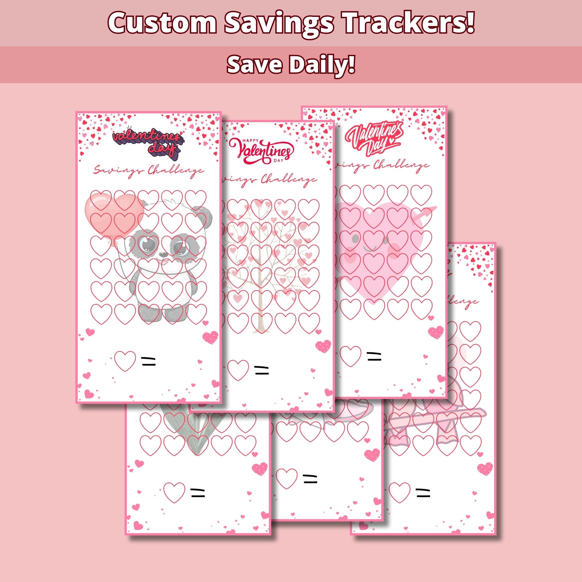 Valentine Savings Challenge Bundle, Printable Savings Tracker Bundle ...