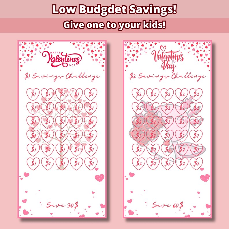 Valentine Savings Challenge Bundle, Printable Savings Tracker Bundle ...
