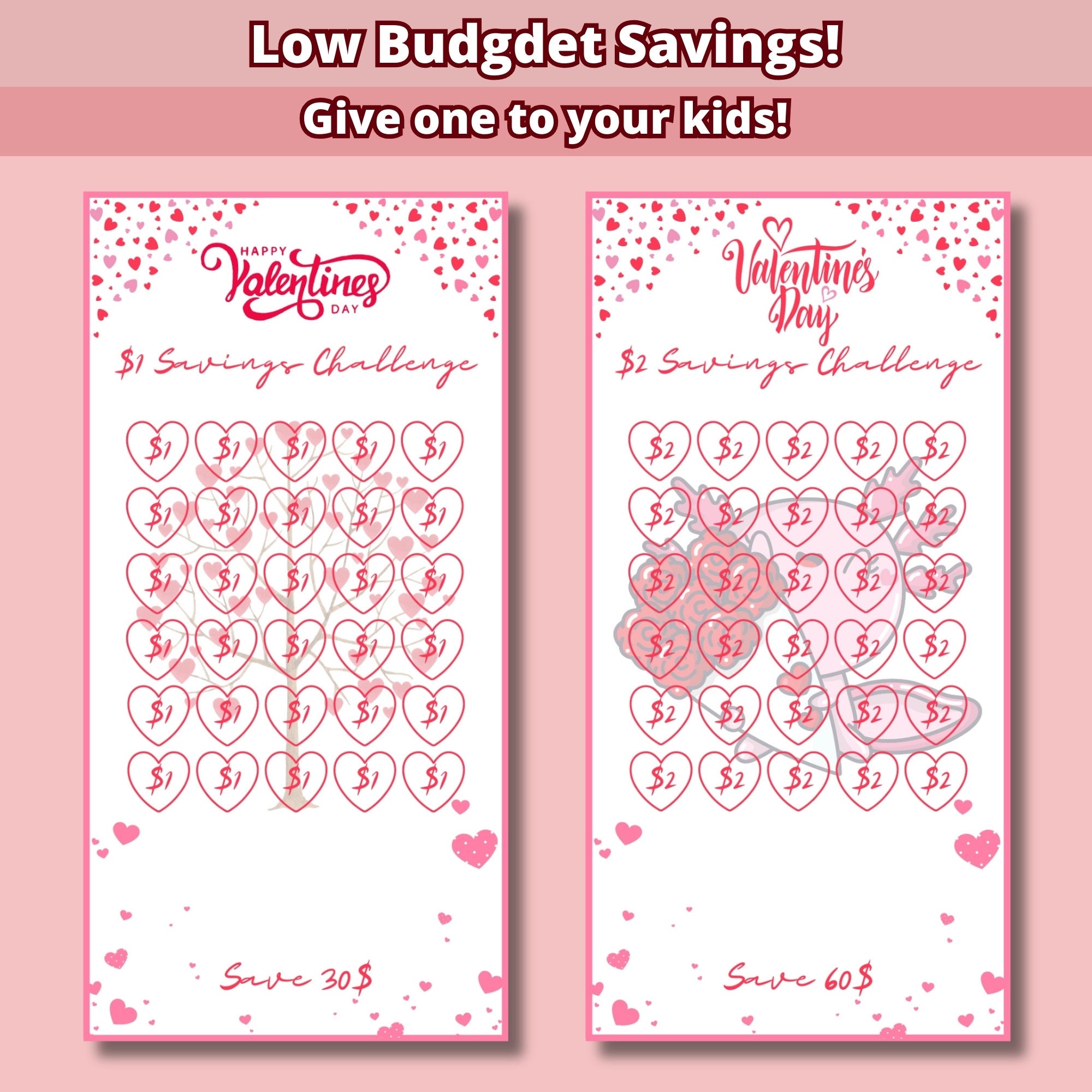 Valentine Savings Challenge Bundle, Printable Savings Tracker Bundle ...