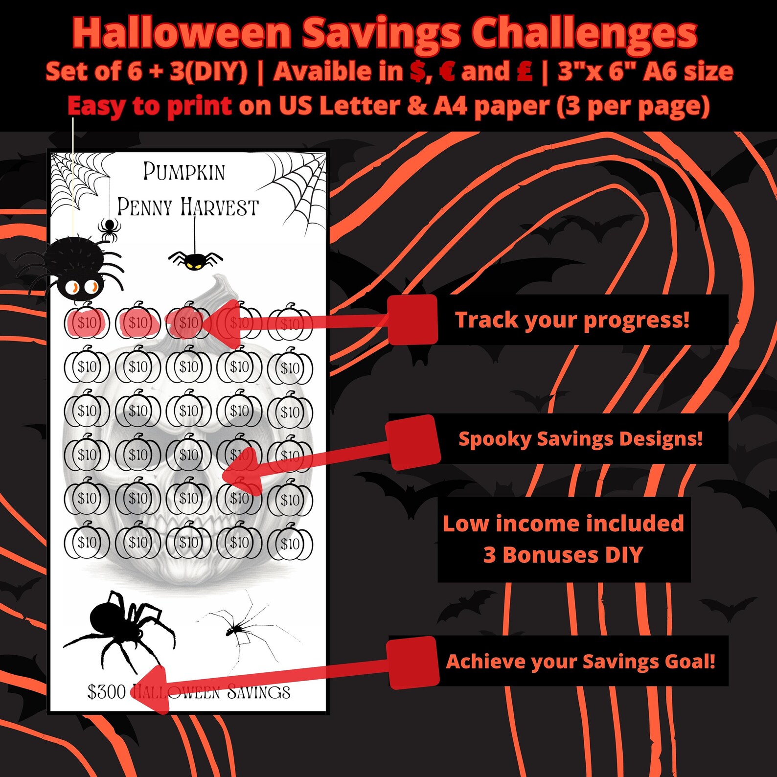 Halloween Savings Challenge Bundle Printable A6 Mini Savings Tracker ...