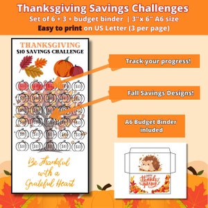 Thanksgiving Savings Challenge Bundle, Fall Cash Stuffing, A6 Mini ...