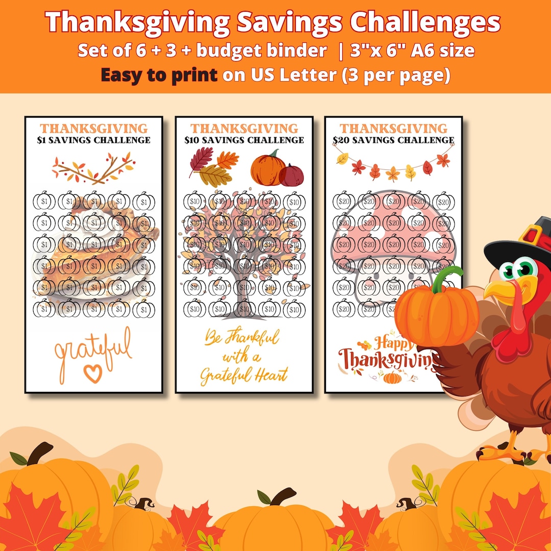 Thanksgiving Savings Challenge Bundle, Fall Cash Stuffing, A6 Mini ...