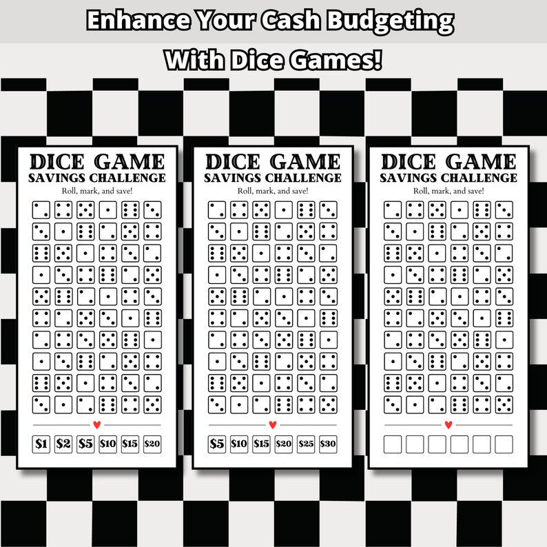 A6 Savings Challenge Dice Game, Cash Stuffing & Budgeting Challenges ...