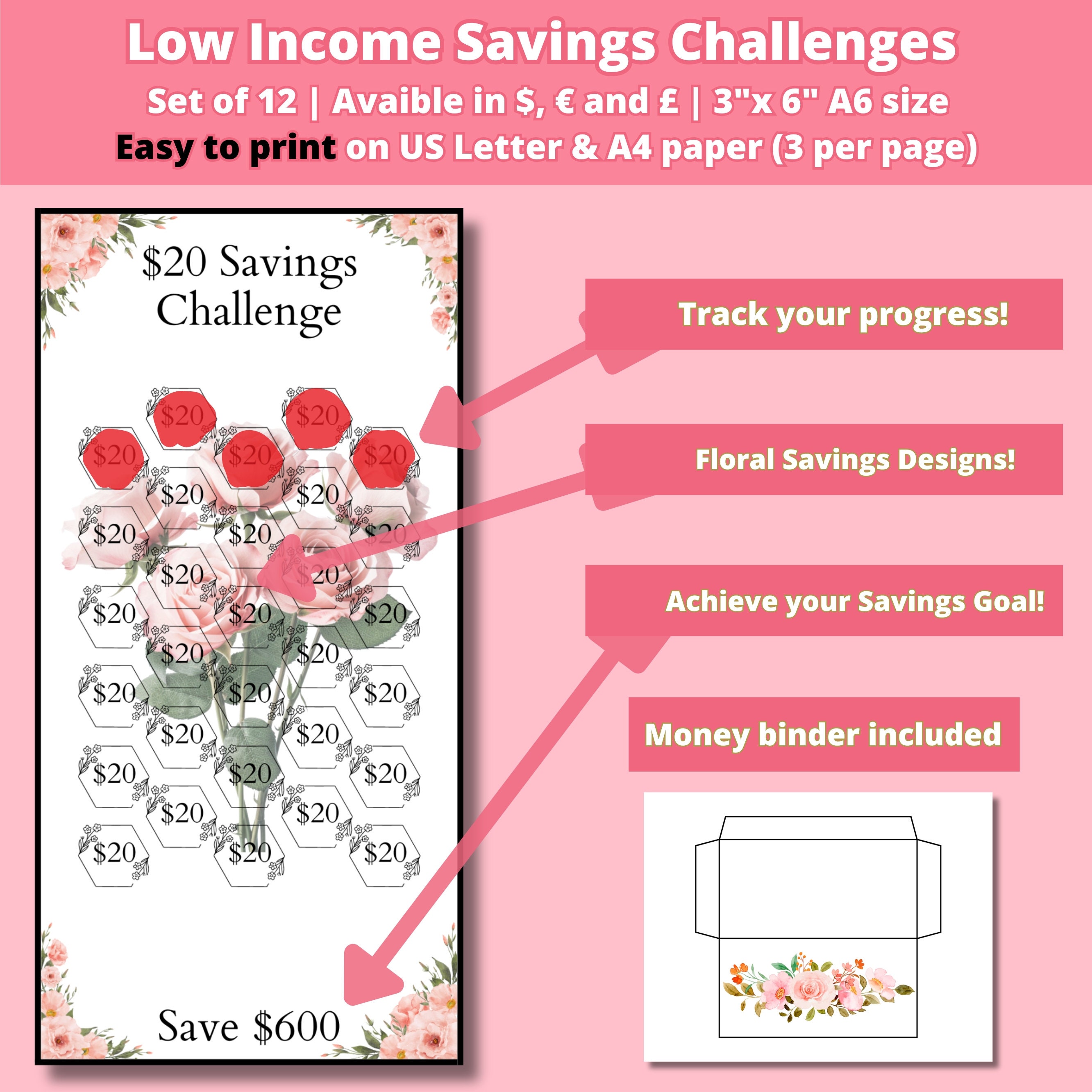 Low Income Savings Challenge Printable, A6 Cash Stuffing & Budgeting ...