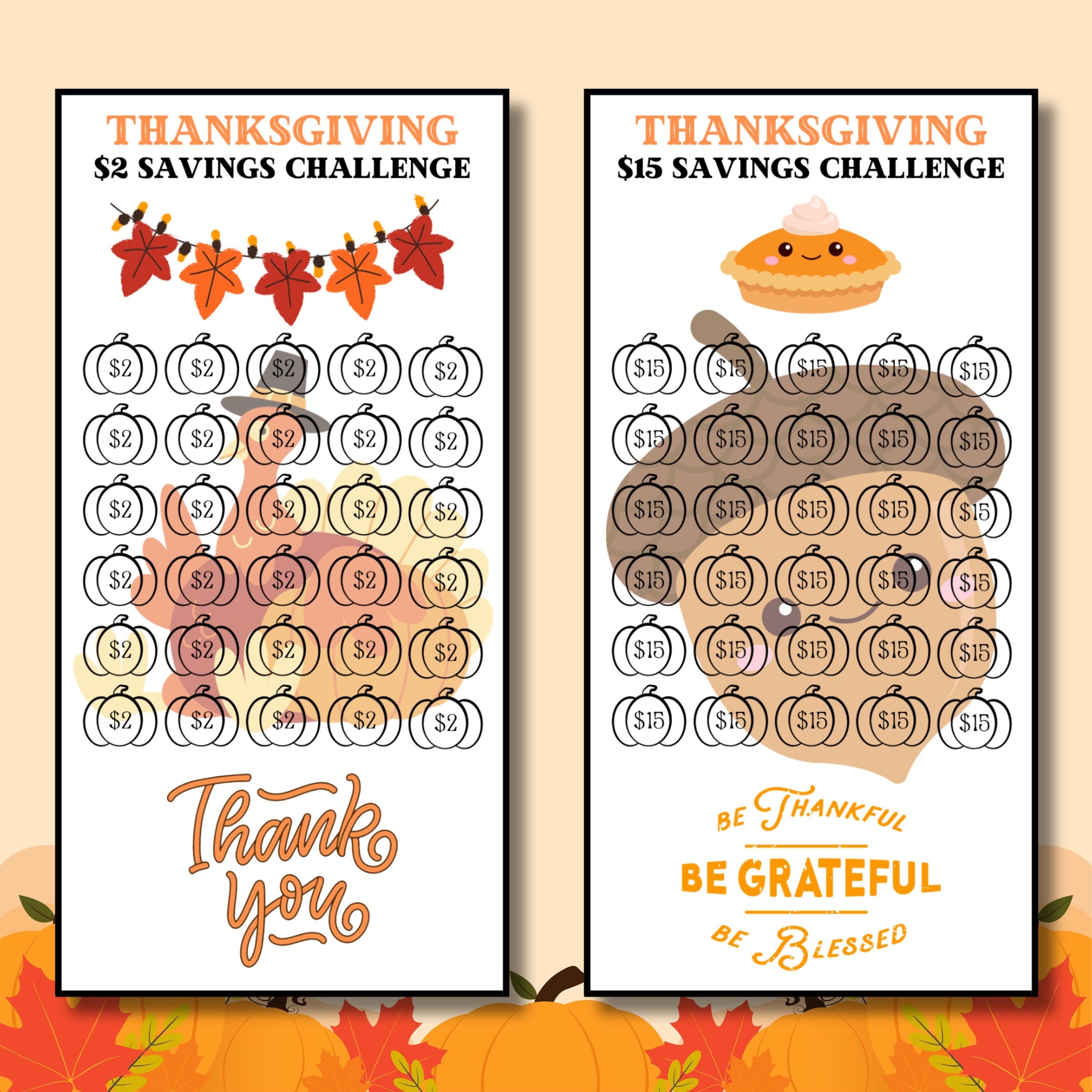 Thanksgiving Savings Challenge Bundle, Fall Cash Stuffing, A6 Mini ...