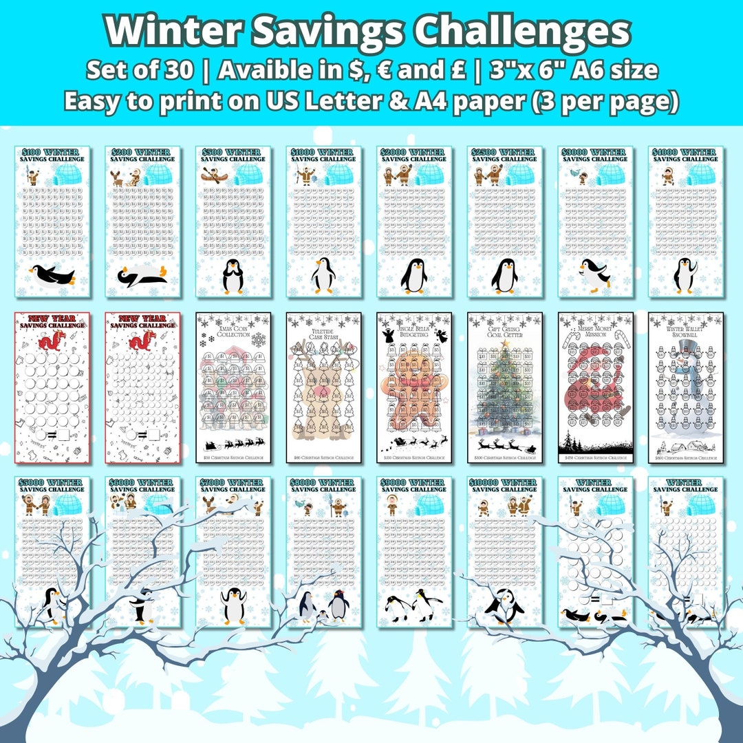 Winter Savings Challenge Bundle, Christmas Savings Tracker, Holiday ...