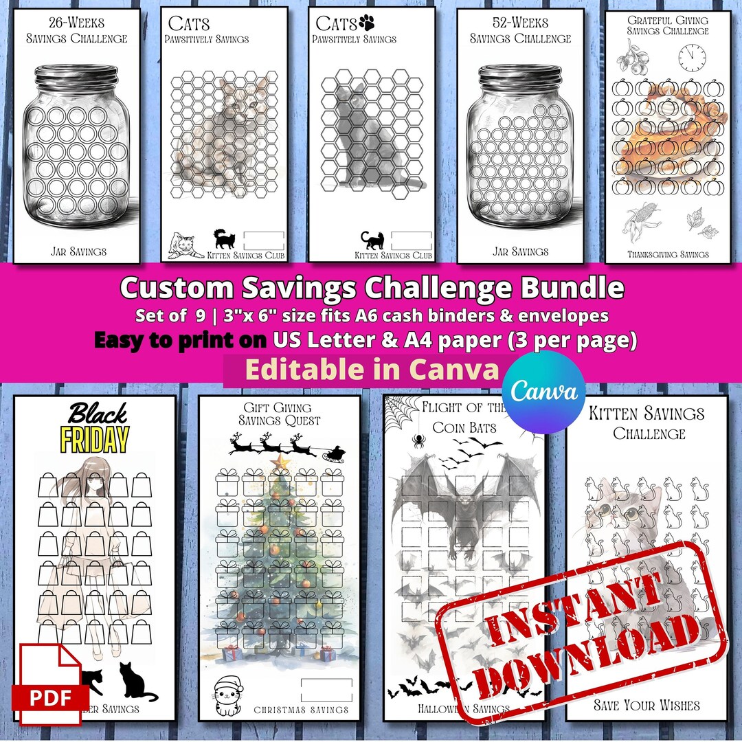 Custom Savings Challenge Set of 9, Save Money in Holiday, Christmas ...