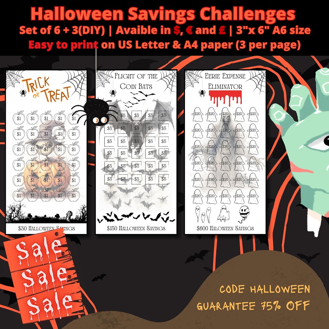 Halloween Savings Challenge Bundle Printable | A6 Mini Savings Tracker ...