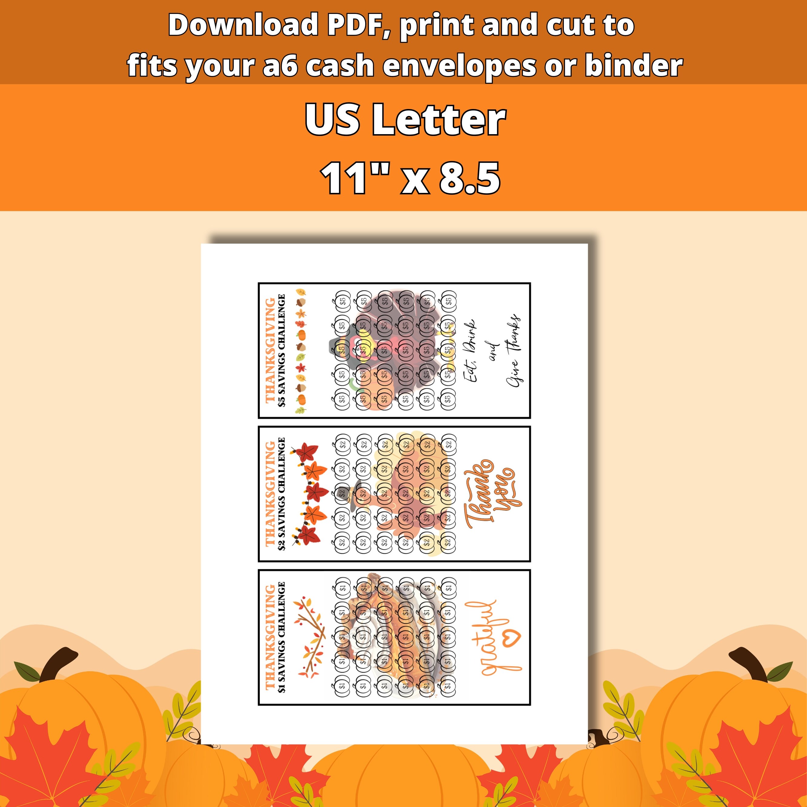 Thanksgiving Savings Challenge Bundle, Fall Cash Stuffing, A6 Mini ...