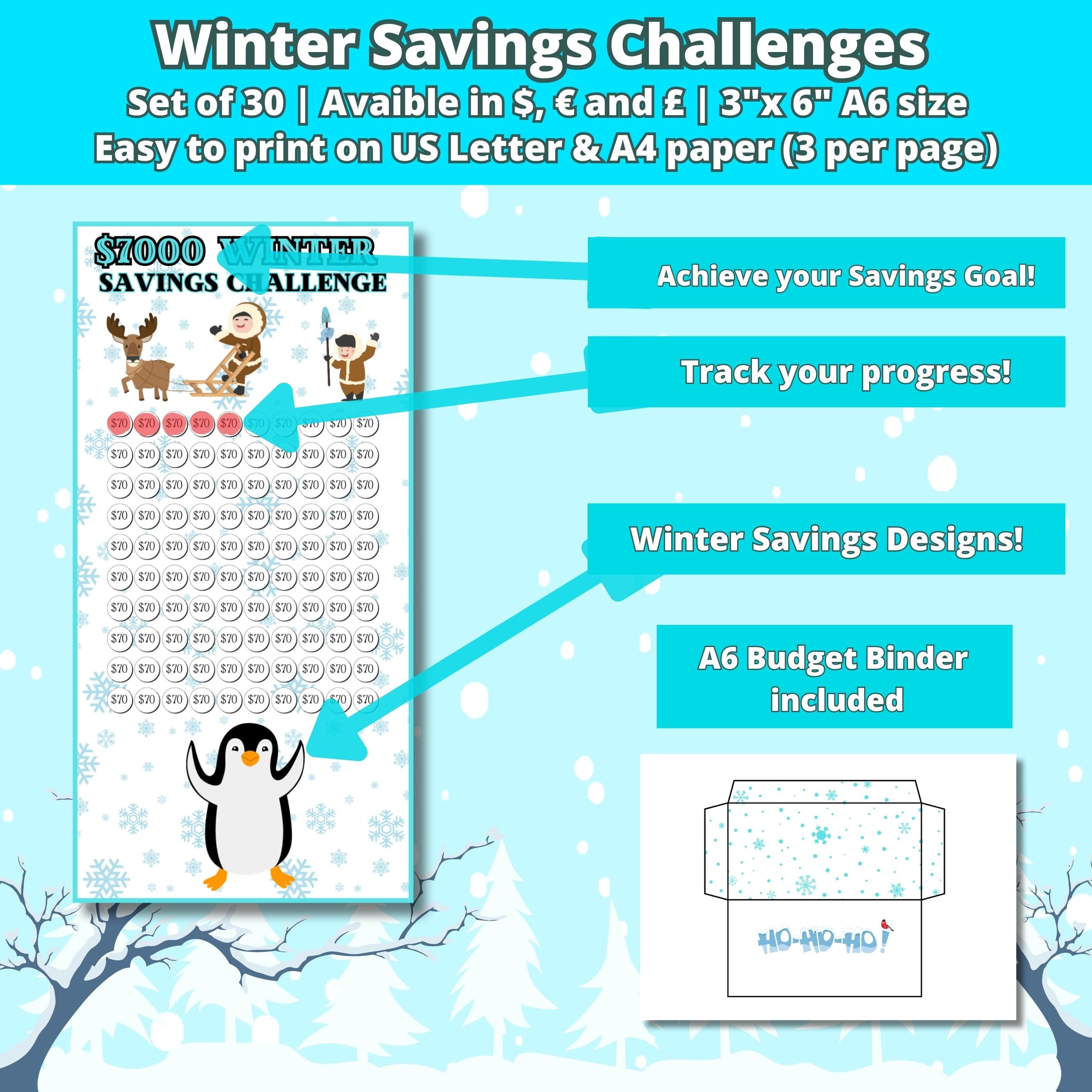 Winter Savings Challenge Bundle, Christmas Savings Tracker, Holiday ...