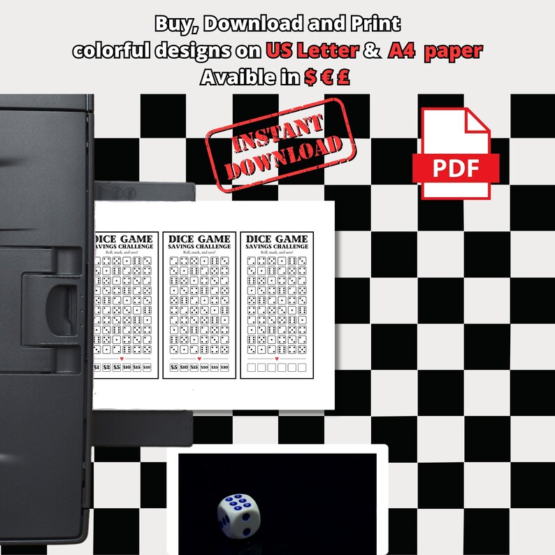 A6 Savings Challenge Dice Game, Cash Stuffing & Budgeting Challenges ...