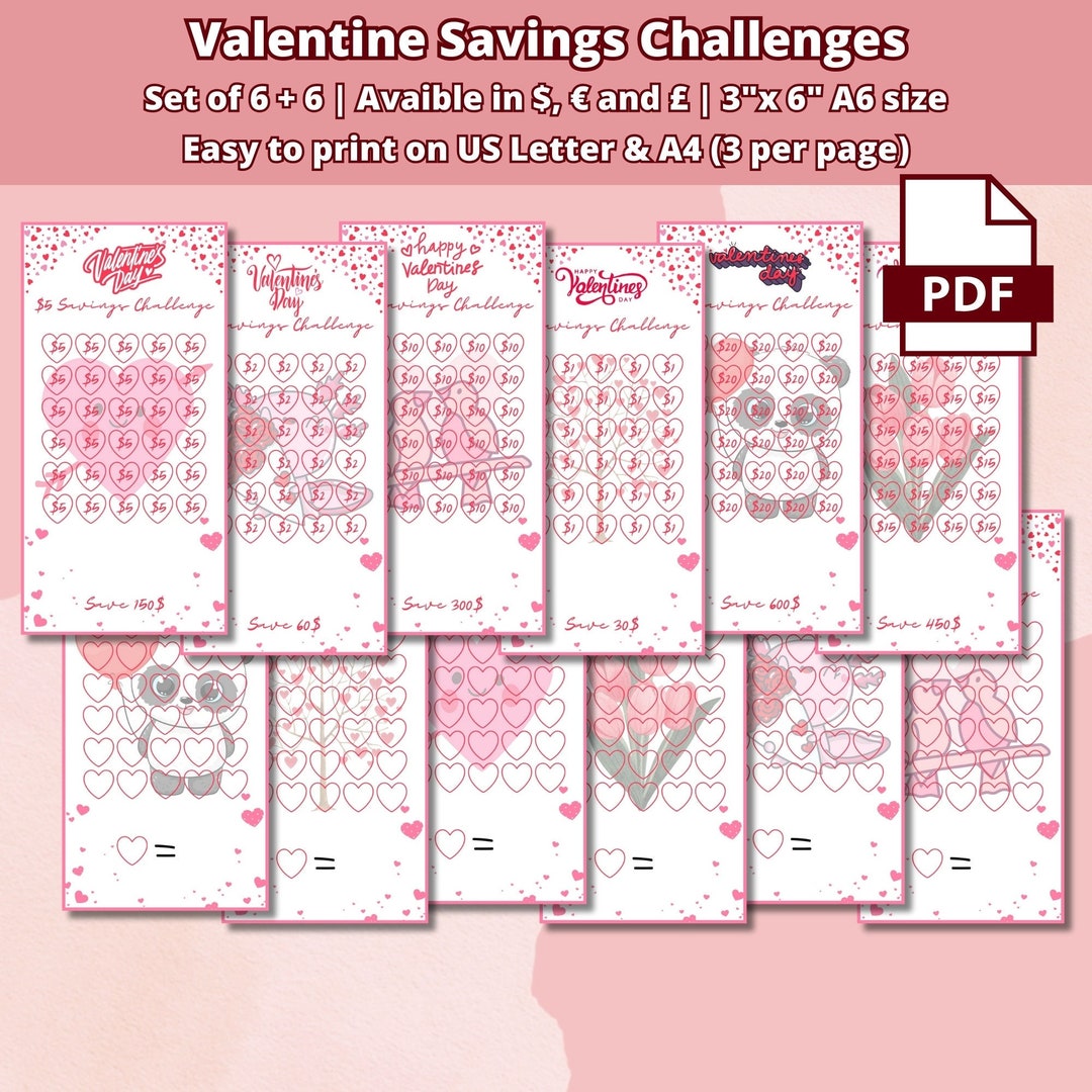 Valentine Savings Challenge Bundle, Printable Savings Tracker Bundle ...