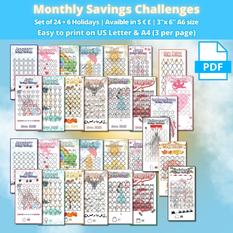 A6 Monthly Savings Challenge Printable: Budget Binder Tracker (PDF ...