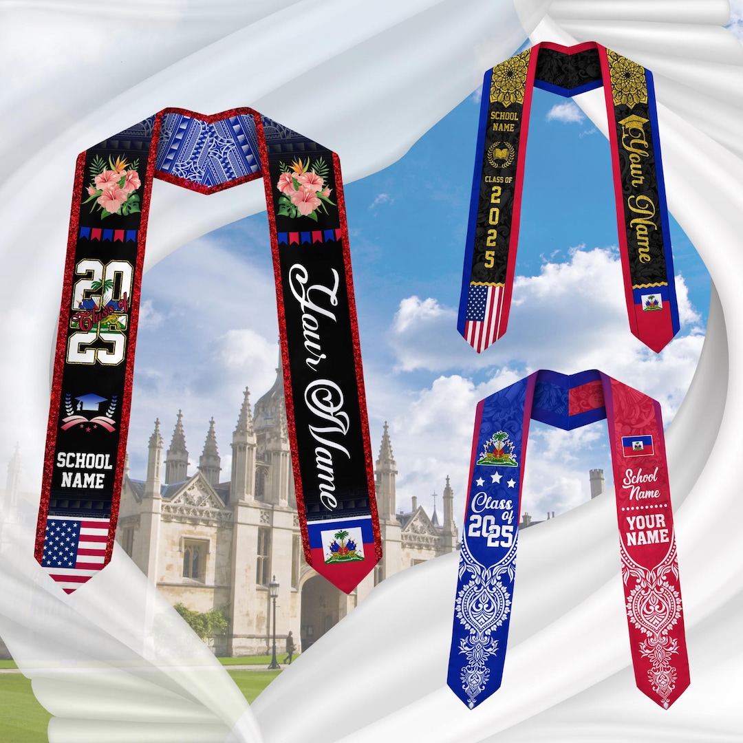 Custom Haitians American Flag Graduation Sash 2025, Personalized Haiti ...