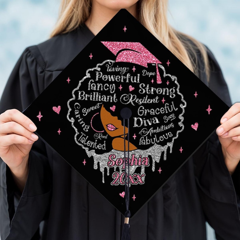Personalized Graduation Cap Topper, Black Queen Grad Cap Topper, Class ...