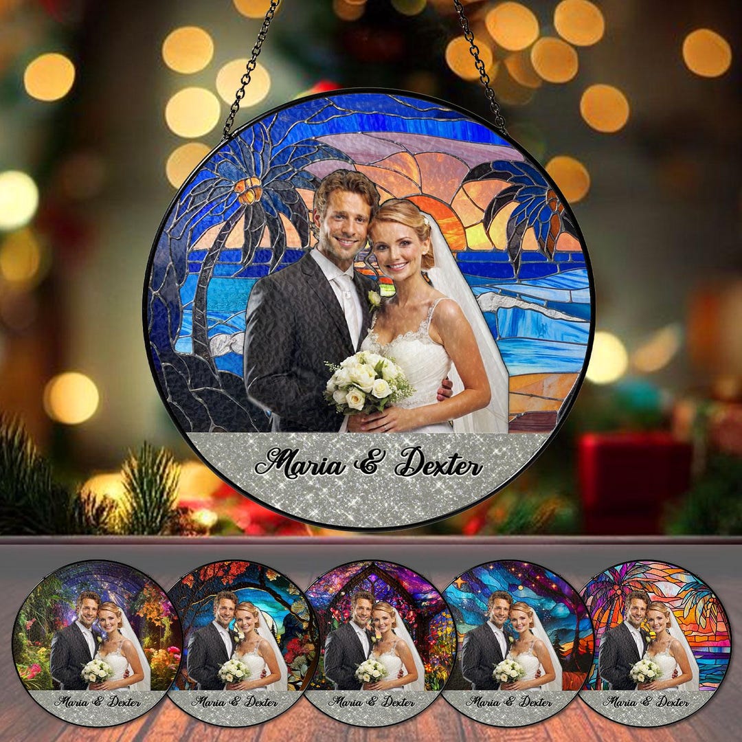 Custom Couple Potrait Suncatcher Stained Glass, Couple Window Hanging ...